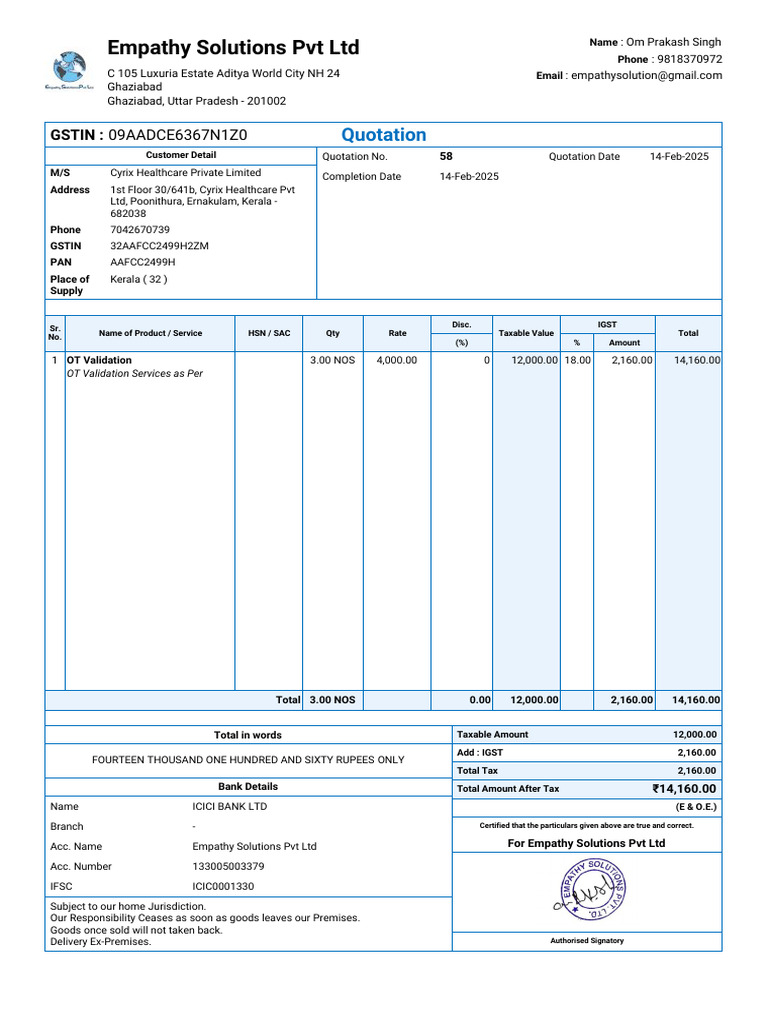 Quotation - 58 Cyrix Healthcare Private Limited Cyrix Healthcare ...