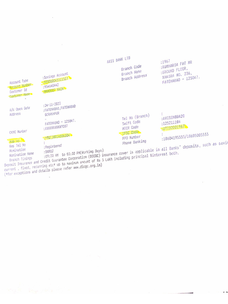 Mandeep Passbook AXISBANK | PDF