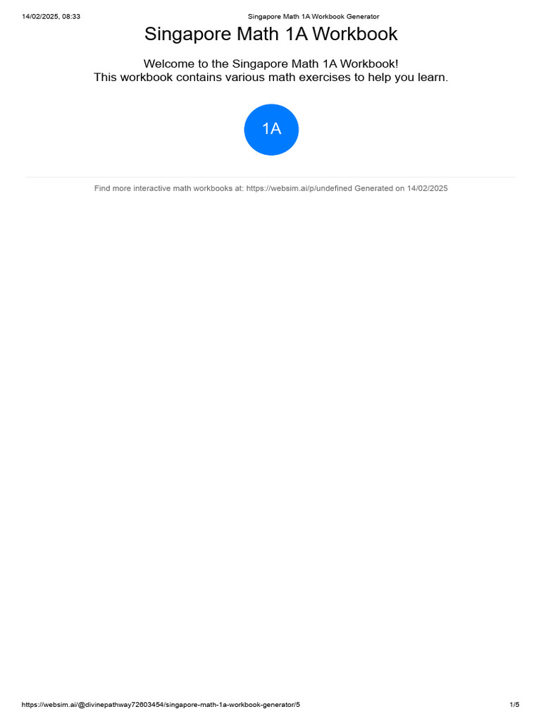 Singapore Math 1A Workbook Generator2 | PDF | Mathematics | Education Issues