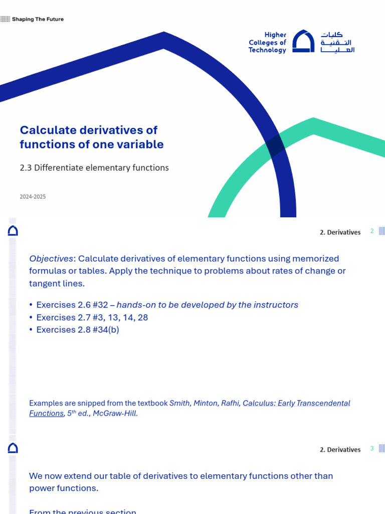 LO2-2.3 Derivatives of Elementary Functions | PDF | Derivative | Trigonometric Functions