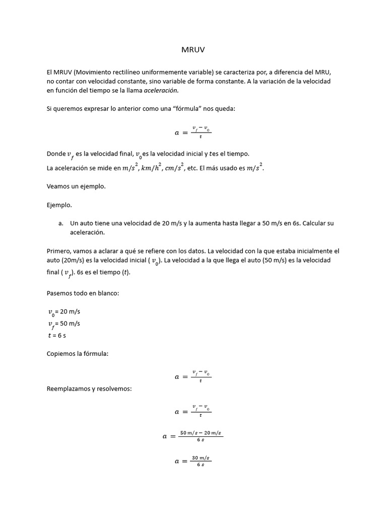 MRUV | PDF | Velocidad | Aceleración