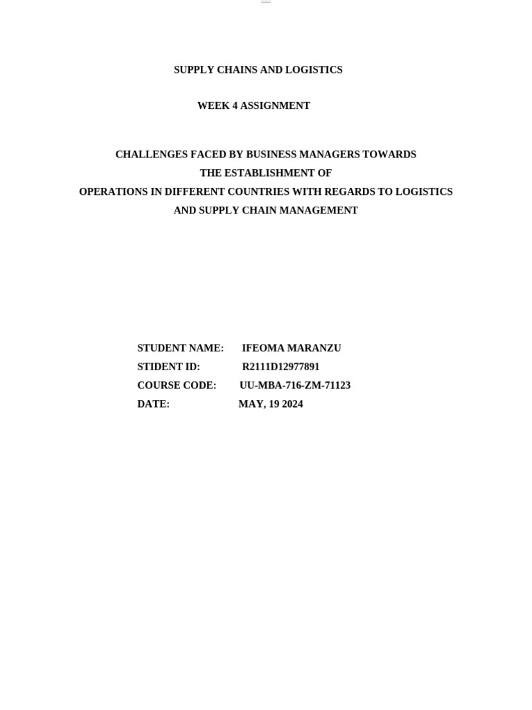 Supply Chains and Logistics Week 4 Assignment | PDF | Supply Chain Management | Supply Chain