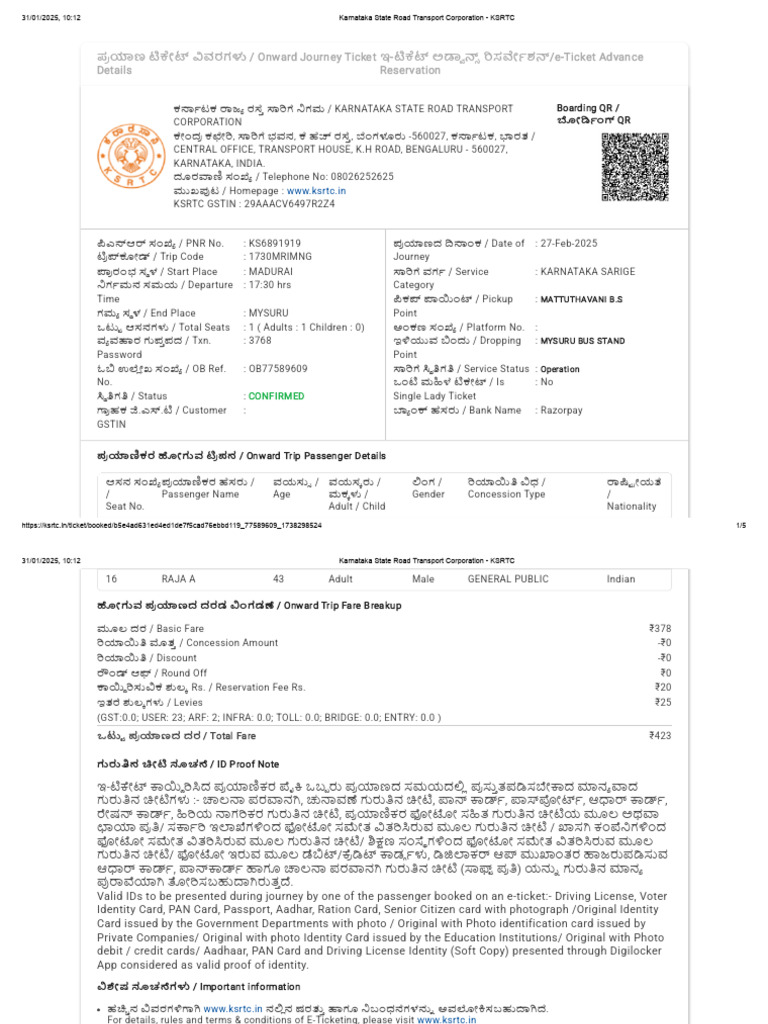 KSRTC - MYSURE | PDF