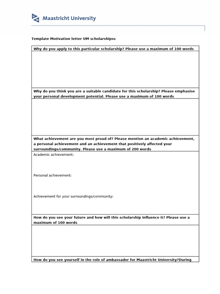 Template Motivation Letter Um Scholarships | PDF