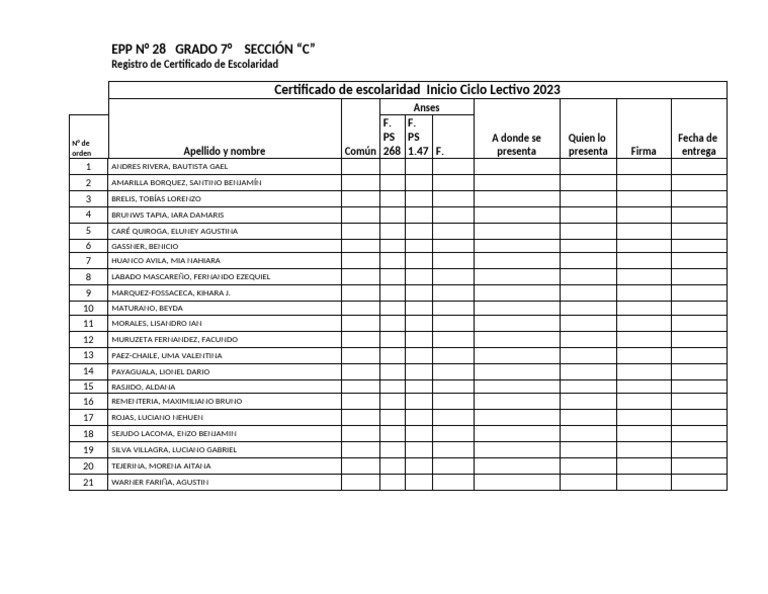 Certificado De Escolaridad 7c | Pdf