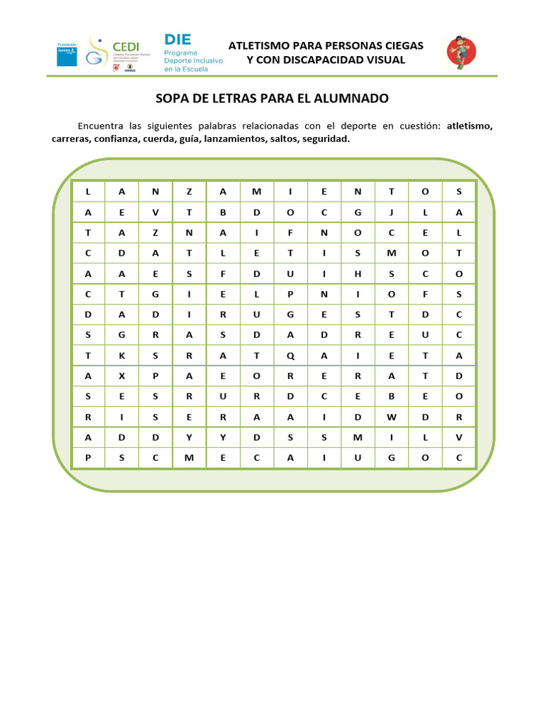 Atletismo Sopa de Letras Alumnado | PDF