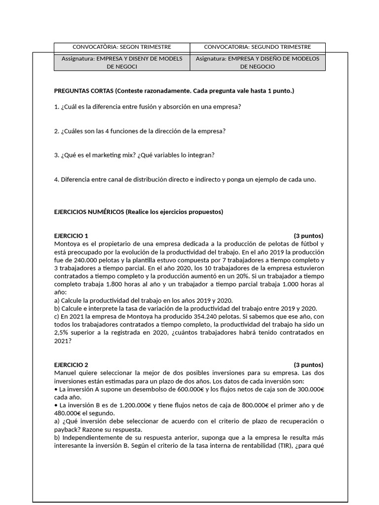 Examen T1 y T2 | PDF | Economias