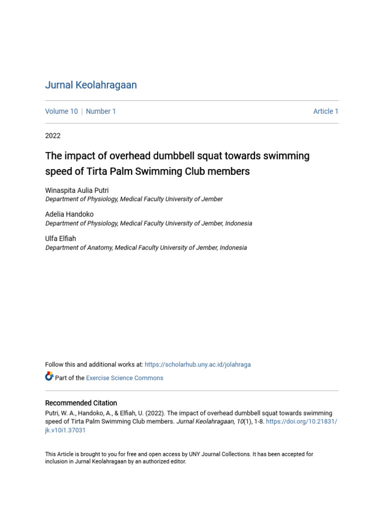 Overhead Dumbbell Squat Impact on Swimming | PDF | Student's T Test