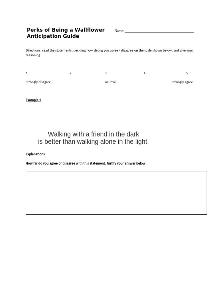Perks of Being A Wallflower Anticipation Discussion Lesson | PDF ...