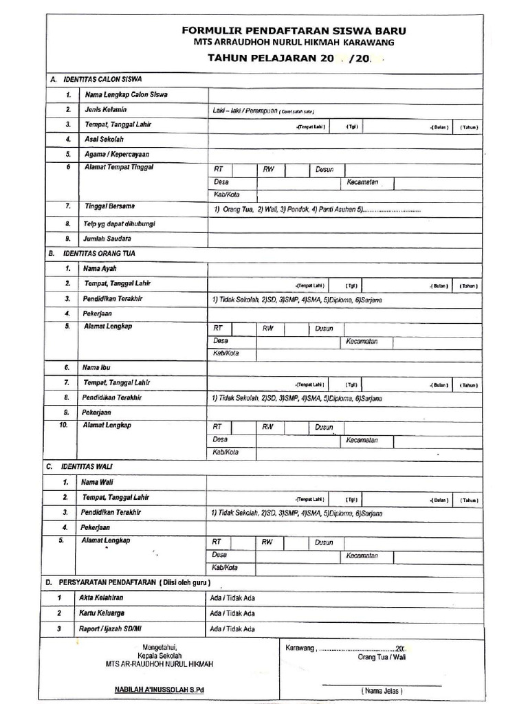 formulir PPDB MTs | PDF
