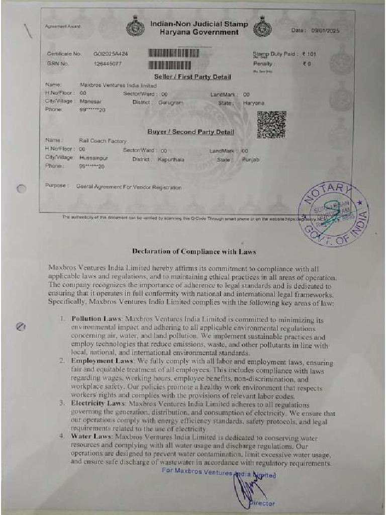 Declaration of Compliance With Law | PDF