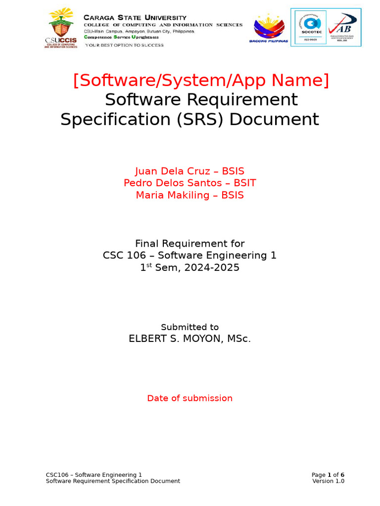 SRS Document Template | PDF | Usability | Specification (Technical Standard)