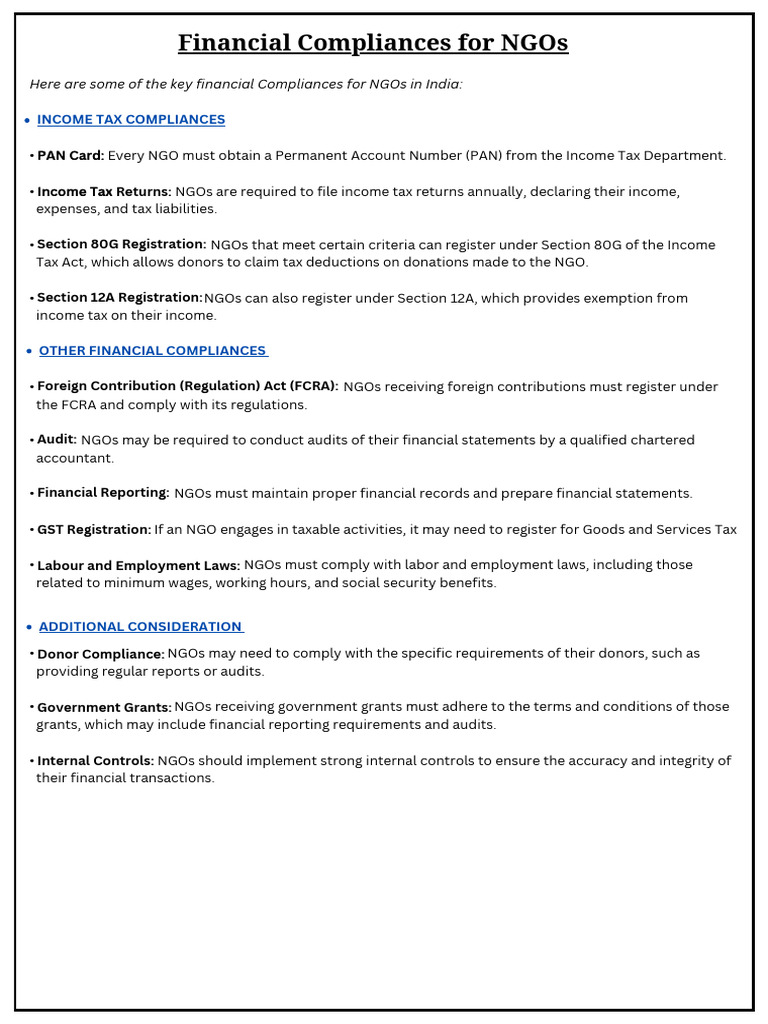 Financial Compliance For NGOs | PDF
