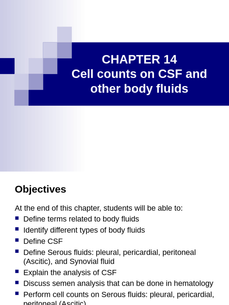 Body Fluid Analysis: CSF & Serous Fluids | PDF | Cerebrospinal Fluid ...