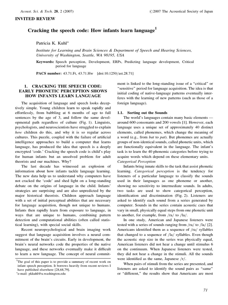 4.1.3. Kuhl_Cracking the code of language_OA | PDF | Perception | Phonetics