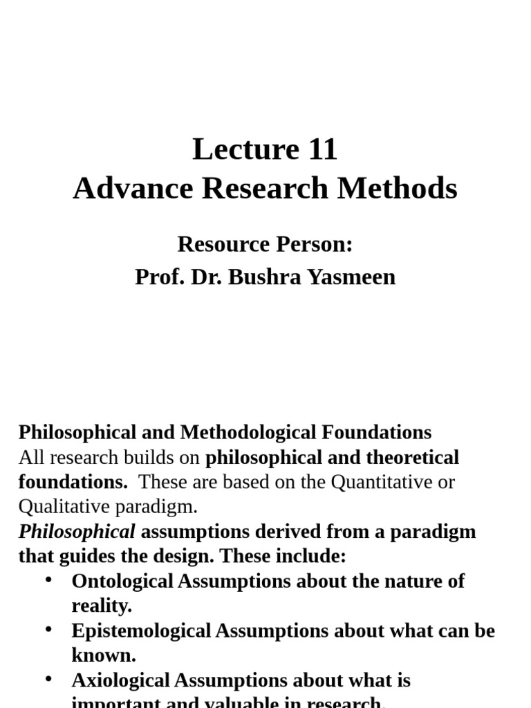 GRRM601 Lecture 11 Advance Research Methods - 155825 | PDF | Methodology | Reality