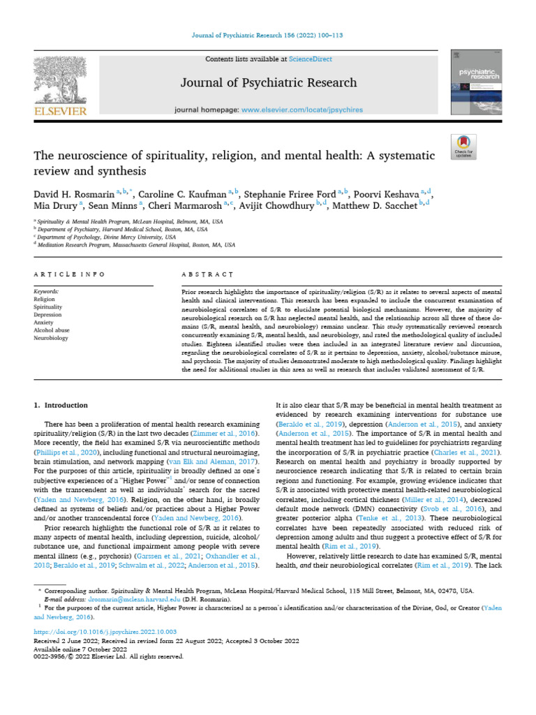Neuroscience of Spirituality & Mental Health | PDF