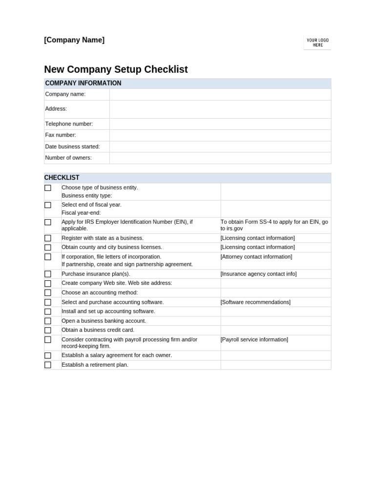 New Company Setup Checklist | PDF