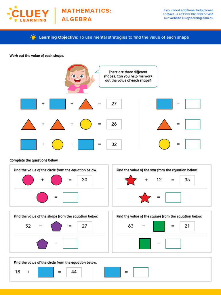 Year 5 Algebra Maths Mental Strategies To Find The Value of Each Shape ...