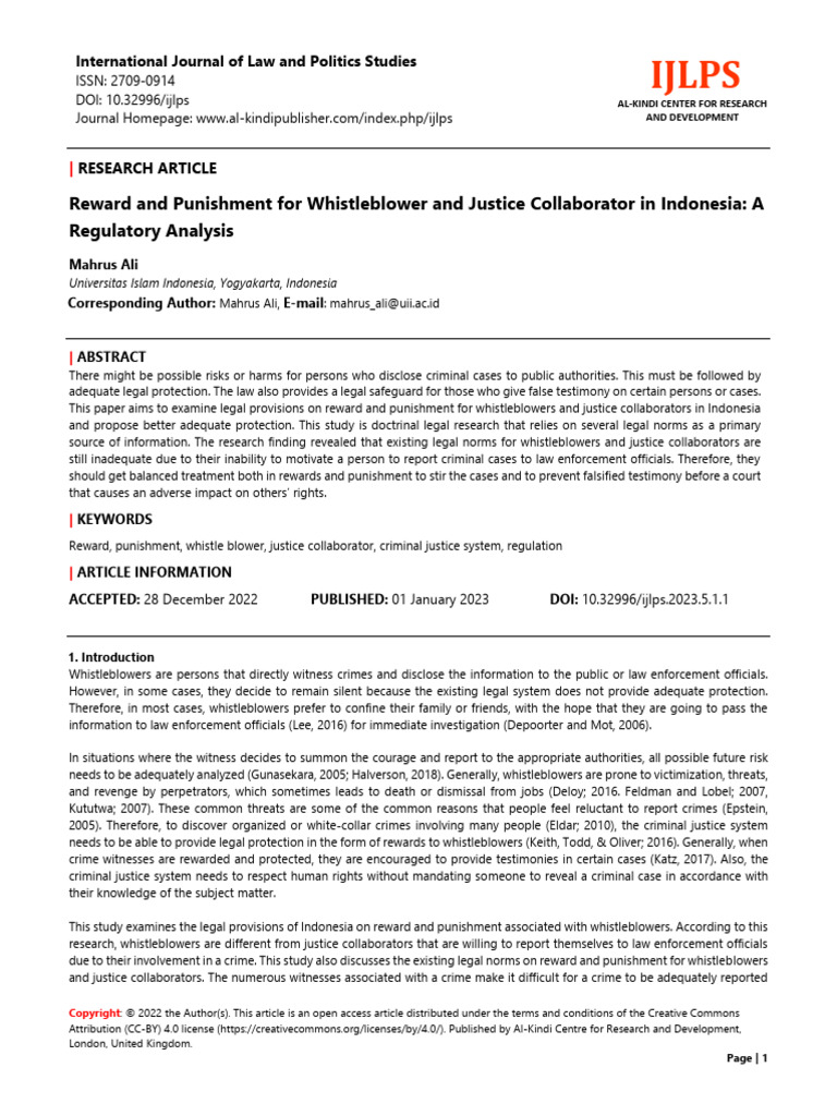 Reward and Punishment For Whistleblower and Justic | PDF | Crimes ...