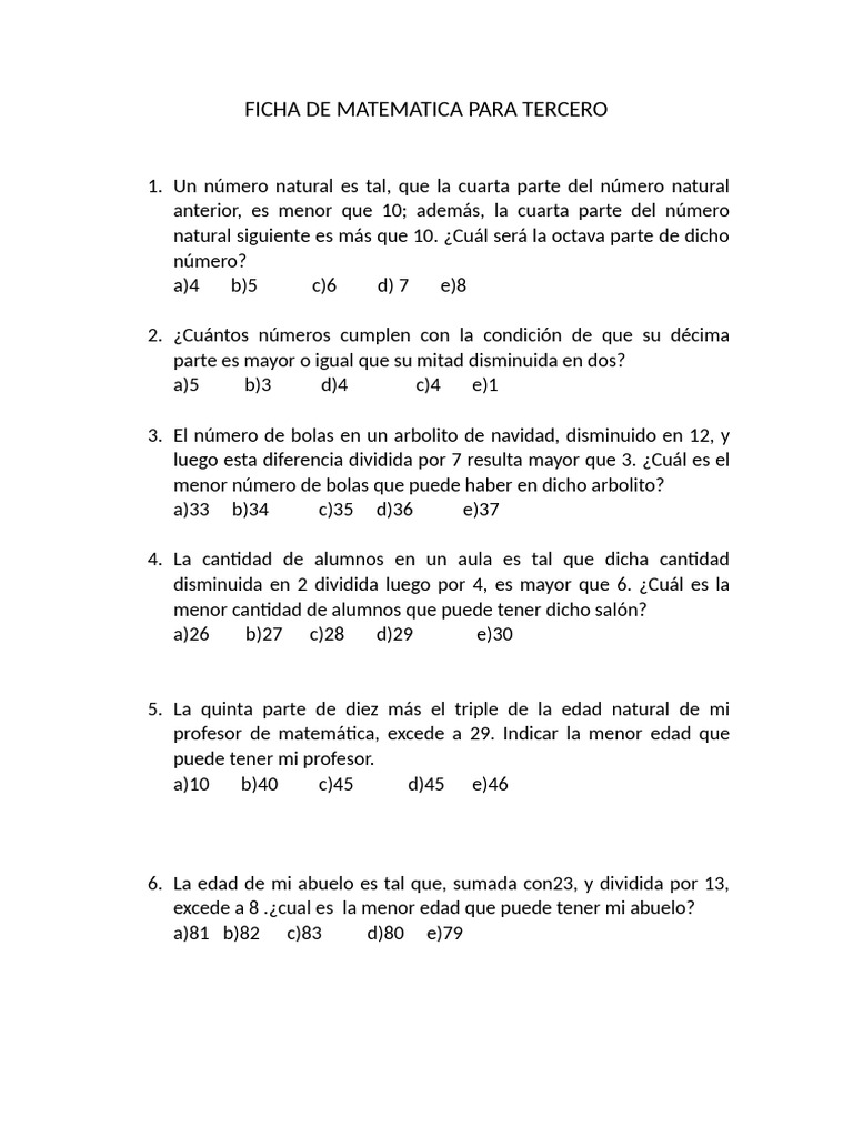 FICHA DE MATEMATICA Inecuaciones | PDF