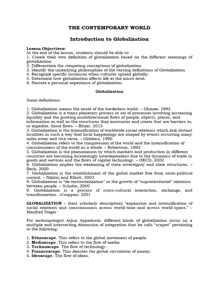 THE CONTEMPORARY WORLD Handout | PDF | Globalization | Liberal Arts Education