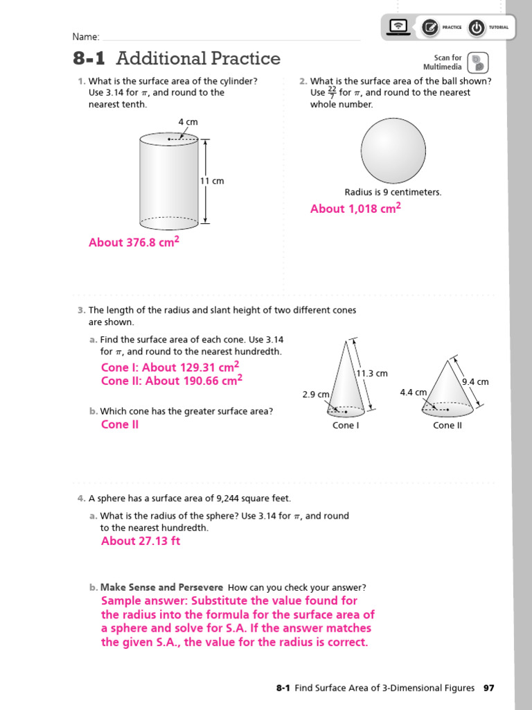 08_01 Solutions | PDF | Area | Sphere