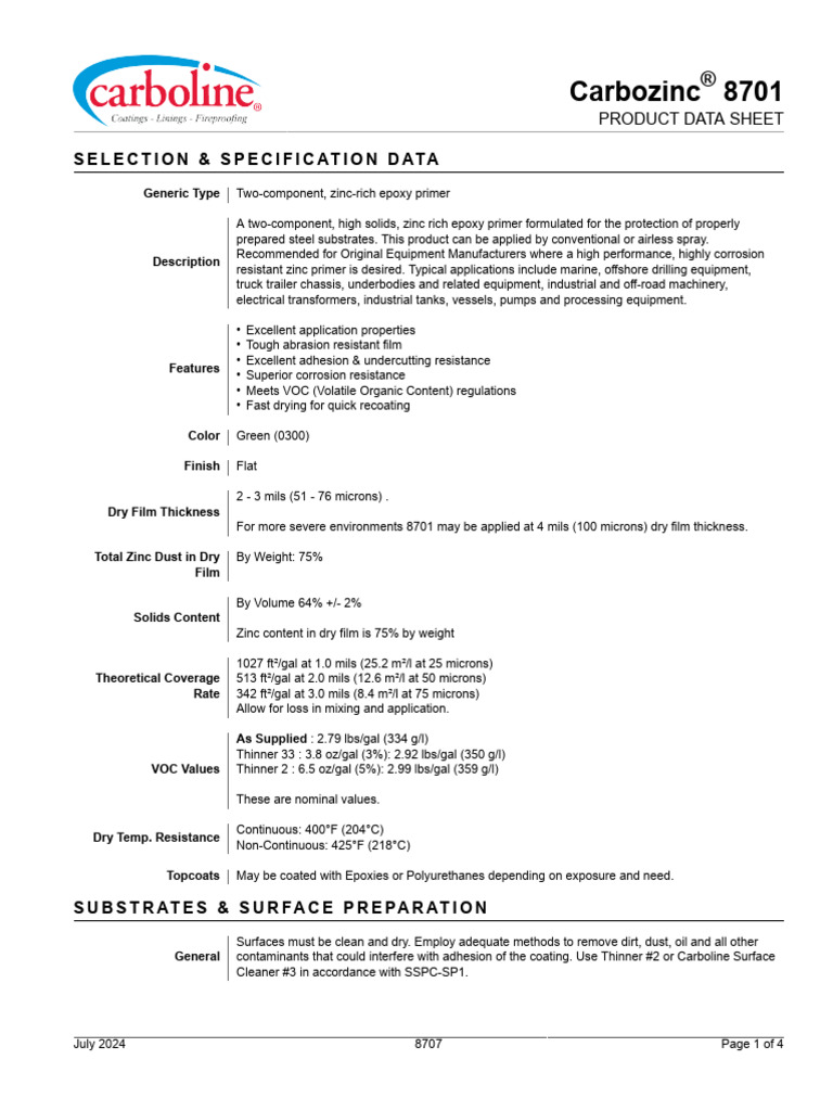Carbozinc_8701_PDS | PDF | Epoxy | Shelf Life