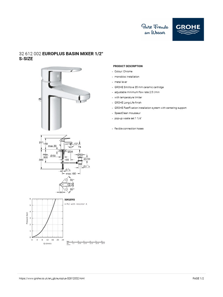 GROHE Specification Sheet 32612002 | PDF