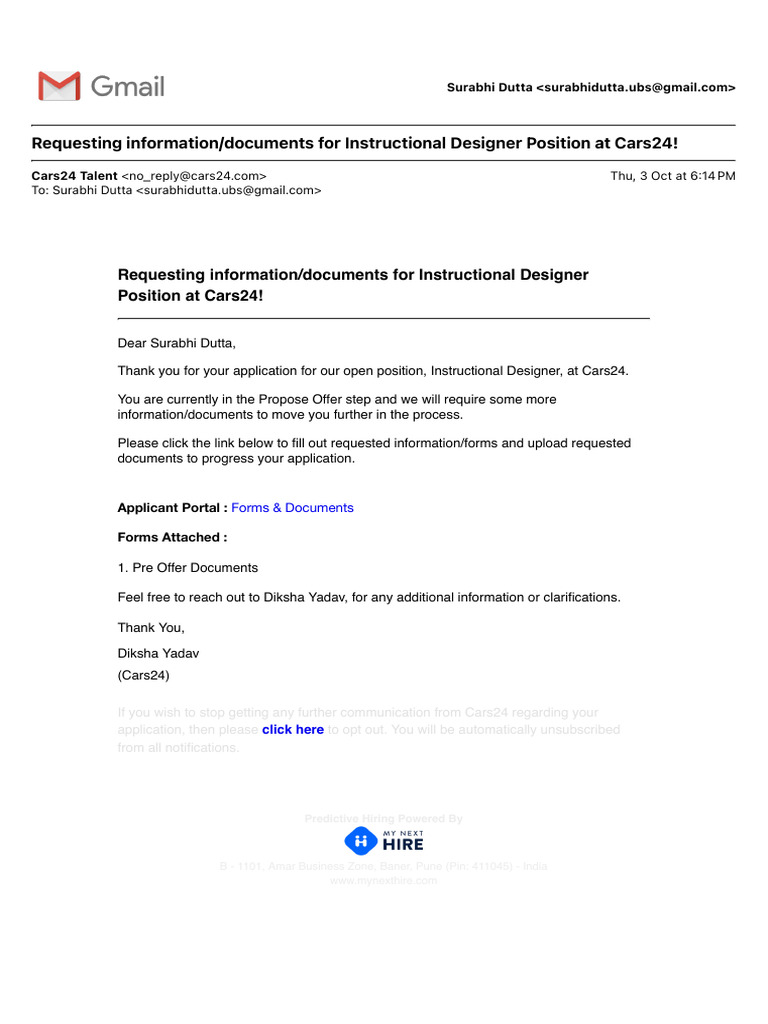 Requesting Information/documents For Instructional Designer Position at ...