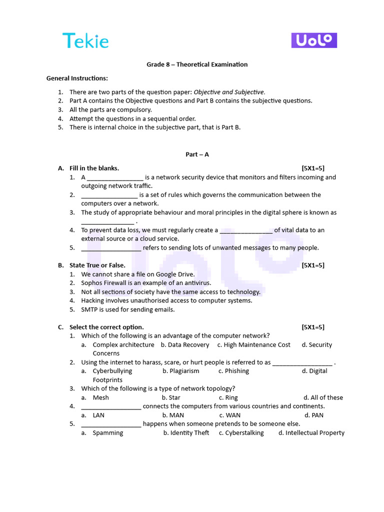 Grade 8 CBSE Question Paper | PDF | Computer Network | Computing