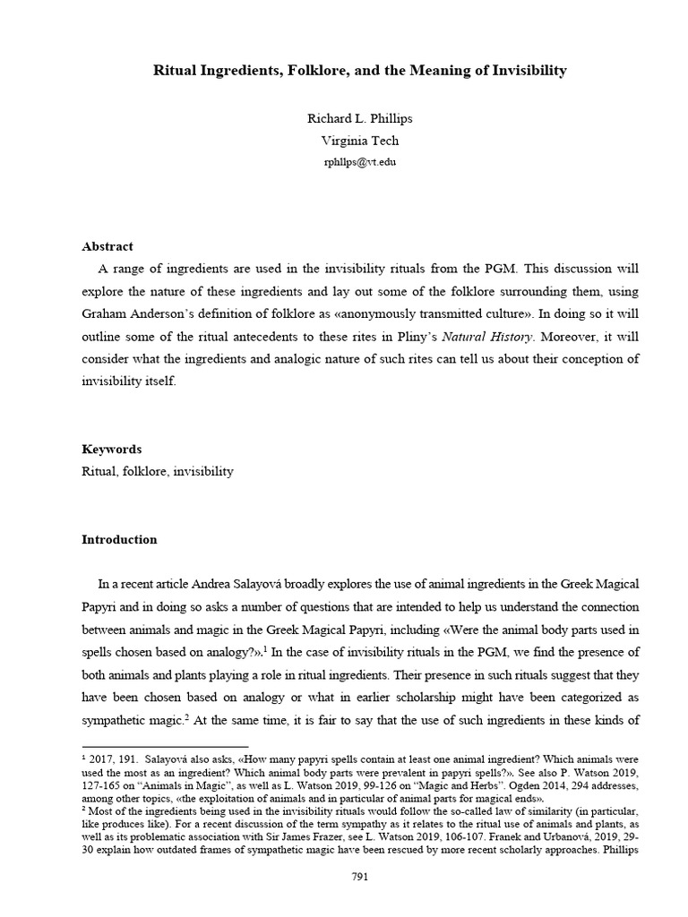 Folklore and Meaning of Invisibility, Phillips | PDF | Folklore