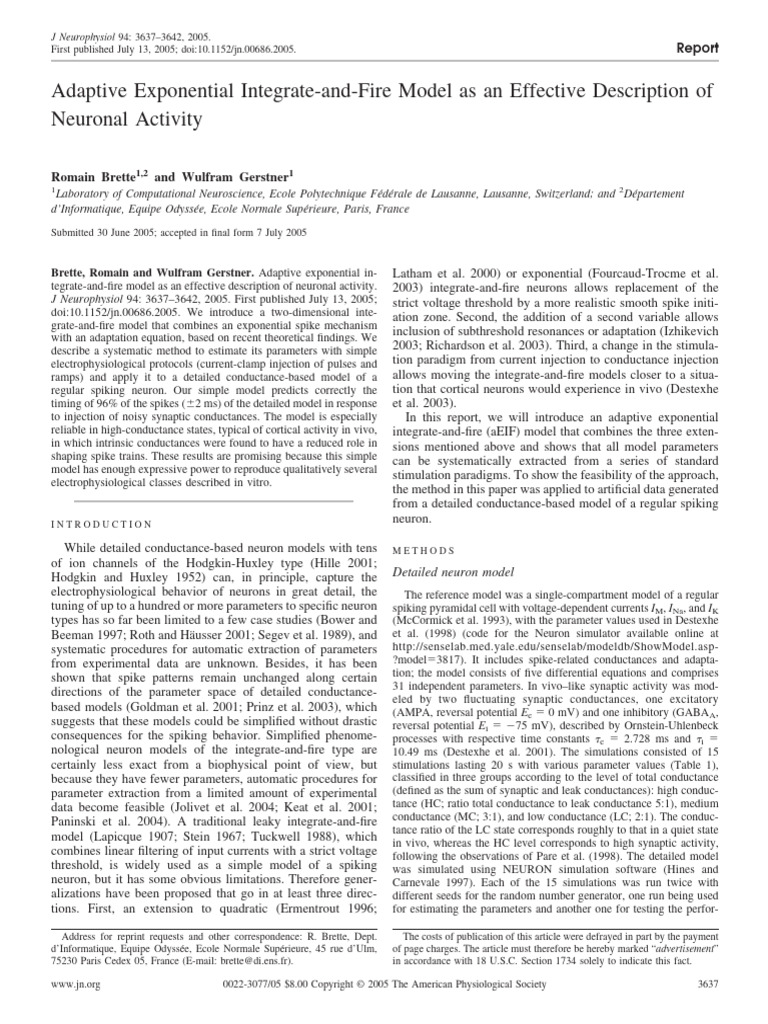 Brette-Gerstner-2005-Adaptive-Exponential-Integrate-And-Fire-Model-As-An-Effective-Description ...