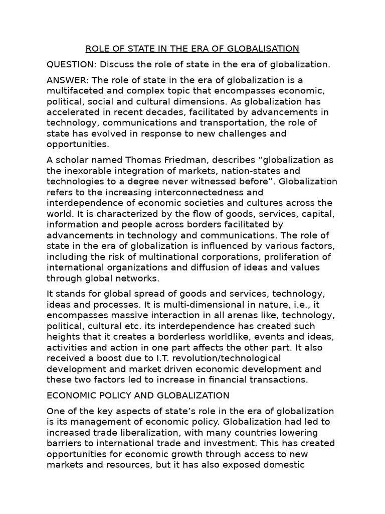 ROLE OF STATE IN ERA OF GLOBALISATION | PDF | Globalization | Foreign Direct Investment