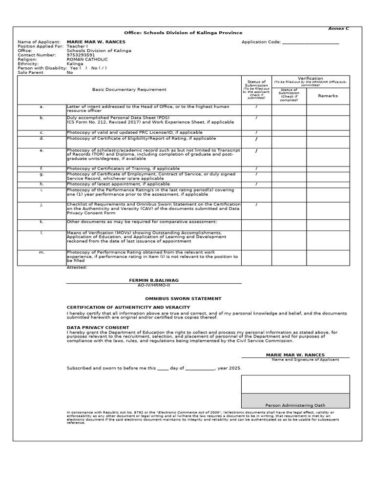 Checklist of Reqts Sdo Kalinga | PDF | Authentication