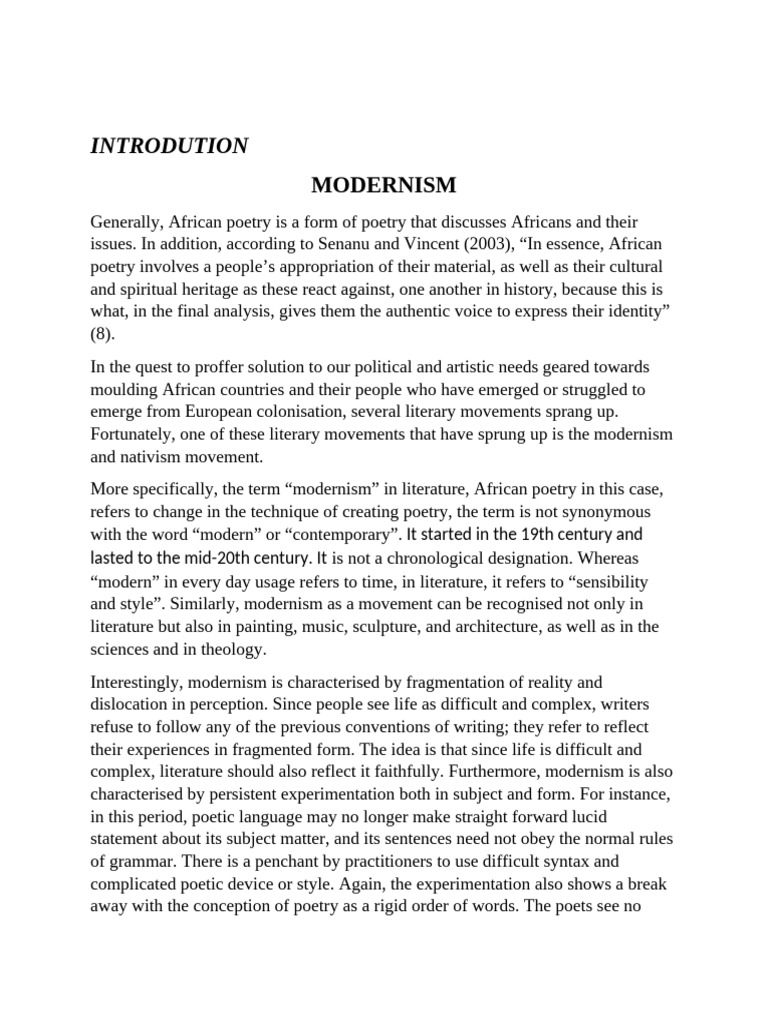 Introduction To Modernism and Nativism | PDF | Modernism | Poetry