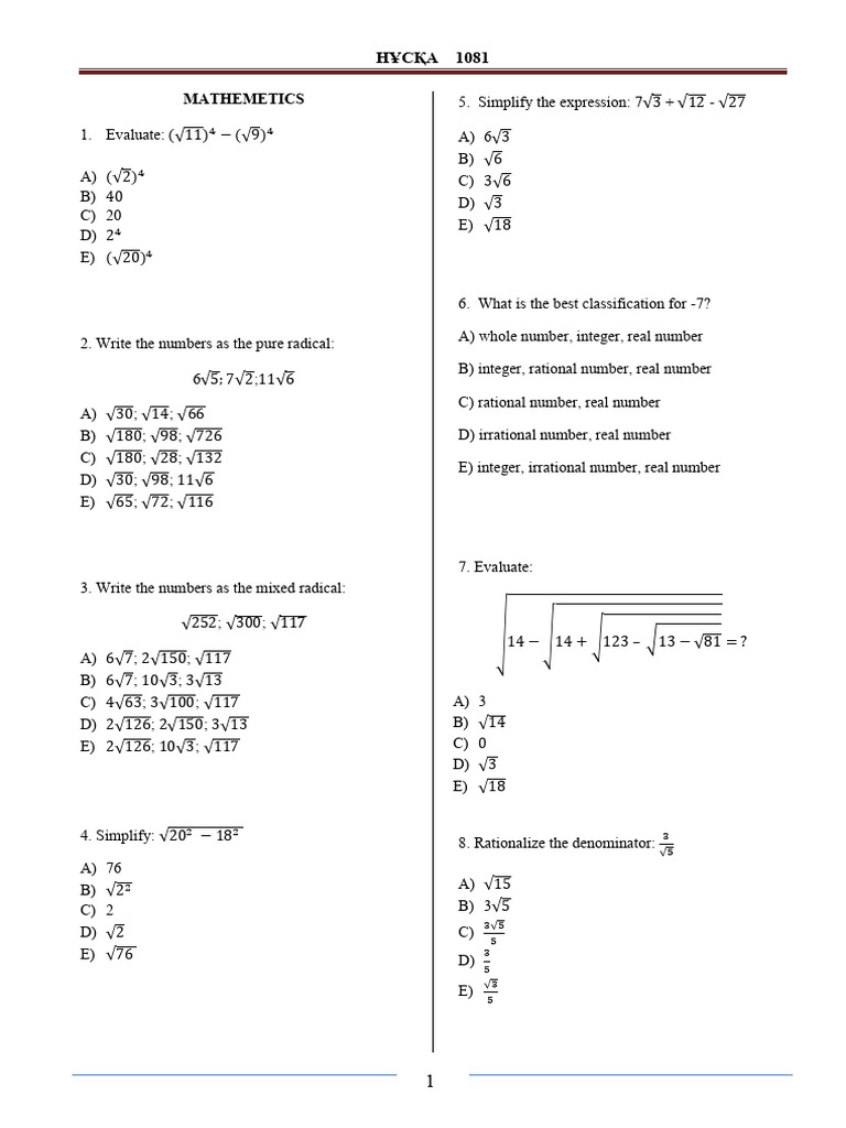 Mathematics, Chemistry, and Geography Quiz | PDF | Chemical Reactions ...