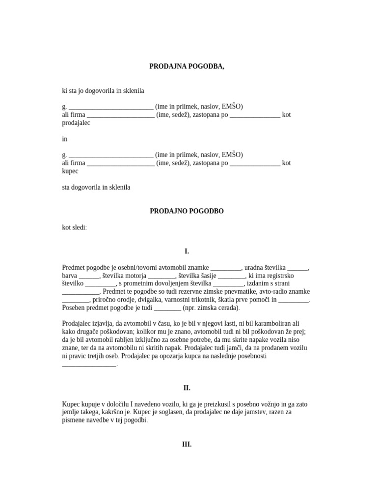 Prodajna Pogodba | PDF