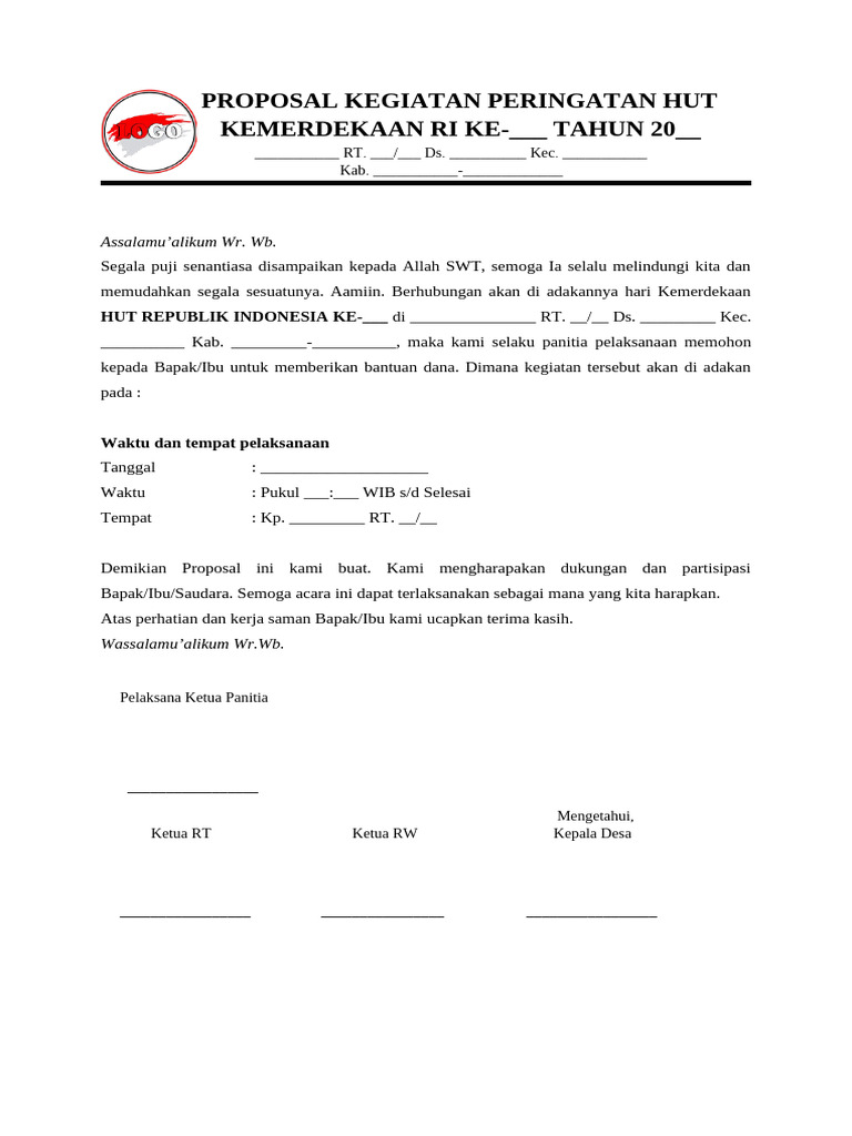 PROPOSAL KEGIATAN PERINGATAN HUT (Blank-2 - Lembar) | PDF