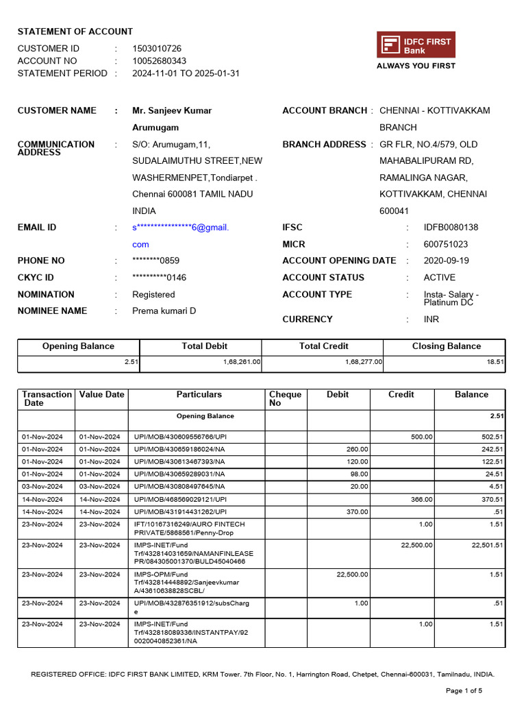 IDFCFIRSTBankstatement 10052680343 164124027 | PDF | Money | Services ...