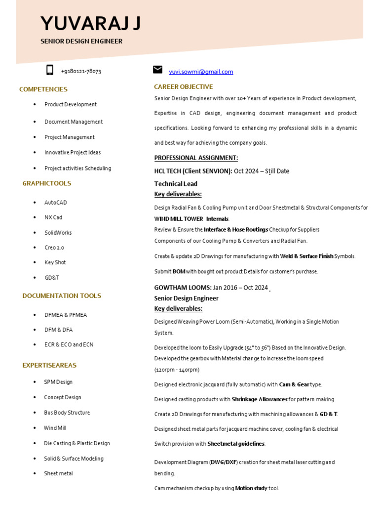 Senior Design Engineer Profile Overview | PDF | Sheet Metal | Loom