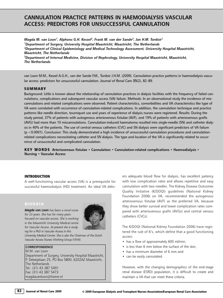 Cannulation Practice Patterns in Haemodialysis Vascular Access ...