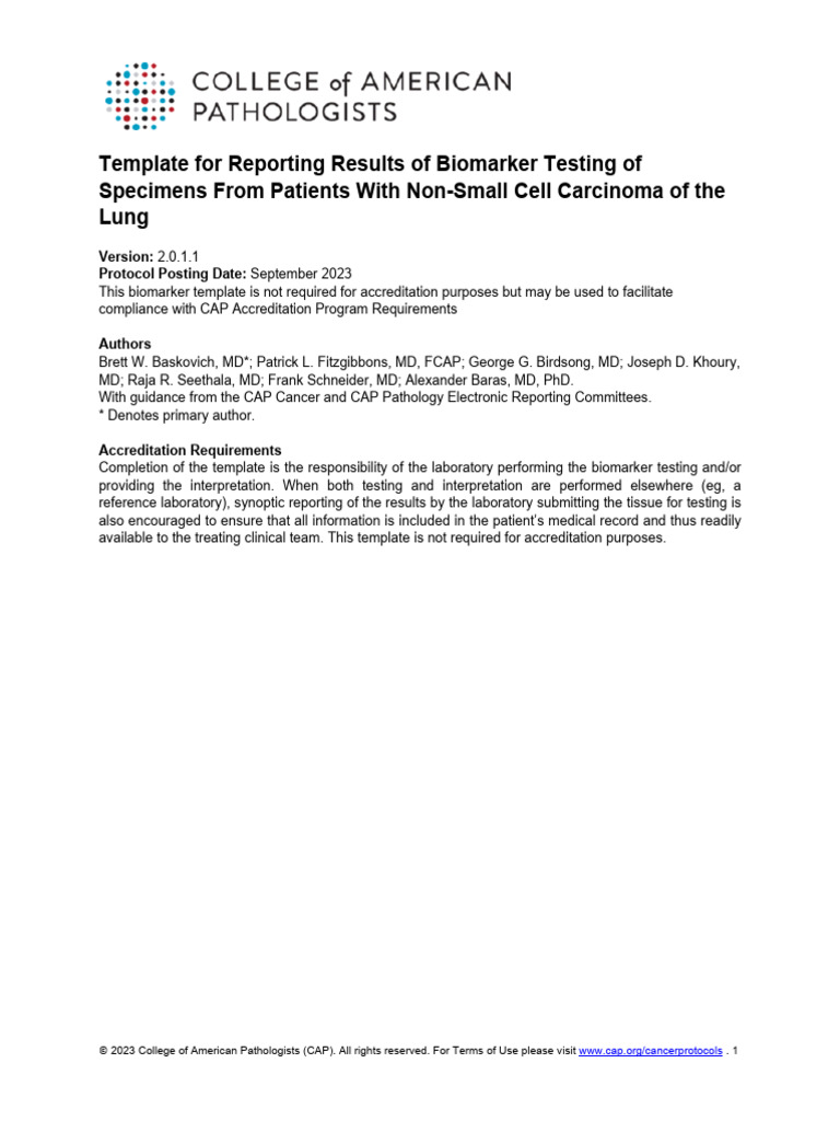 Lung Biomarkers CAP Diagnostic Tool | PDF | Immunohistochemistry ...