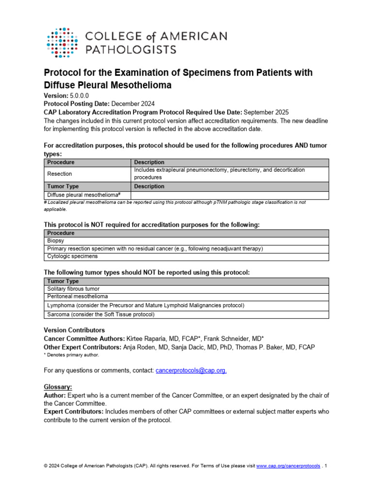 Diffuse Pleural Mesothelioma Protocol | PDF | Pathology | Medical Specialties