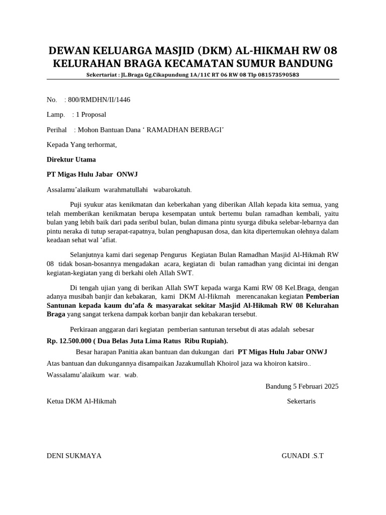 Proposal Kegiatan Ramadhan Berbagi DKM Al-Hikmah | PDF