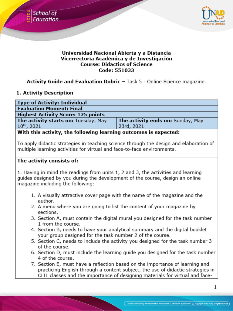 Activity Guide and Evaluation Rubric - Unit 3 - Task 5 - Online Science ... Activity Guide and Evaluation Rubric - Unit 3 - Task 5 - Online Science ...