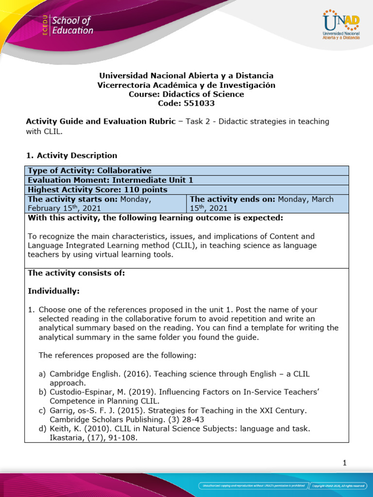 Activity Guide and Evaluation Rubric - Unit 1 - Task 2 - Didactic Strategies in Teaching With ...