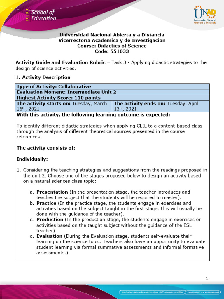 Activity Guide And Evaluation Rubric Unit 2 Task 3 Applying Didactic Strategies To The