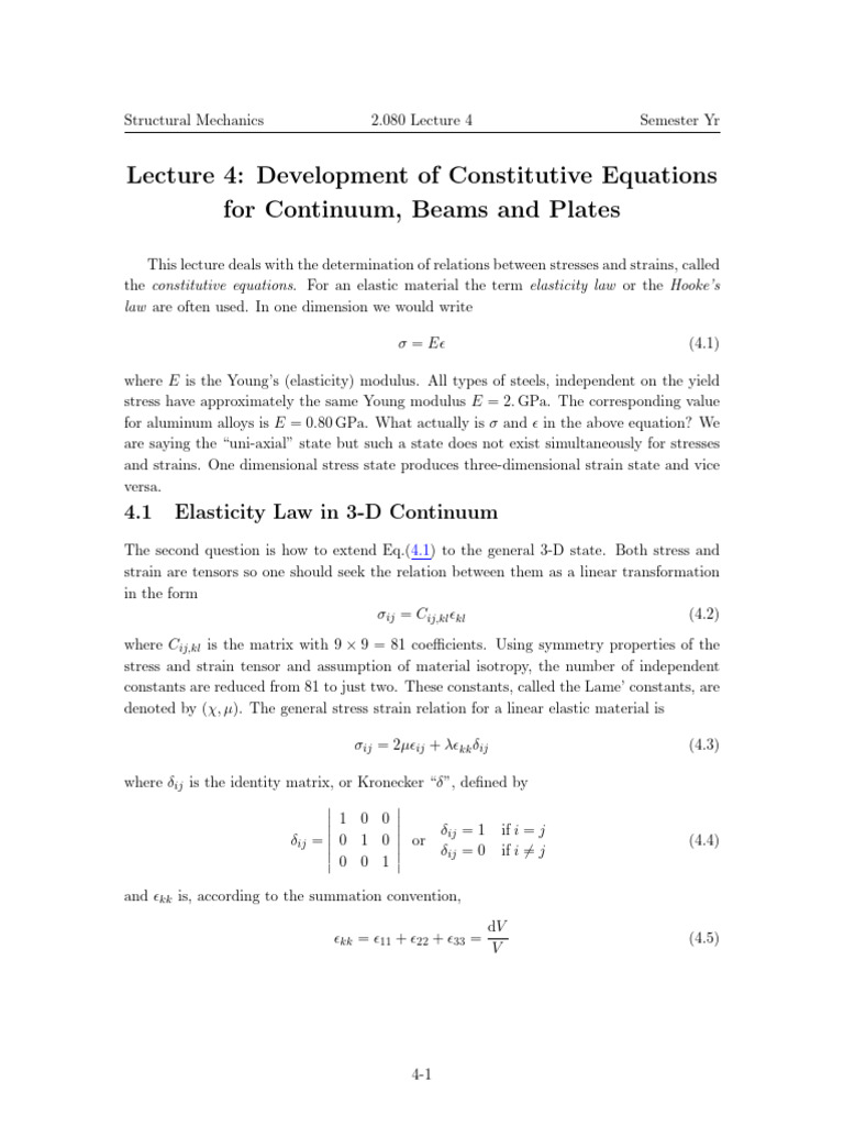 Constitutive Equations in Structural Mechanics | PDF | Bending | Stress ...