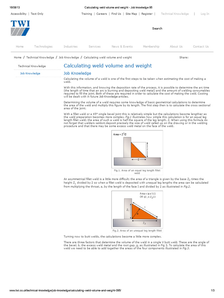 Calculating Weld Volume and Weight - Job Knowledge 95 | PDF | Area | Welding